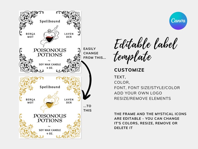 CELESTIAL Candle Label Template Canva, APOTHECARY Candle Labels ...
