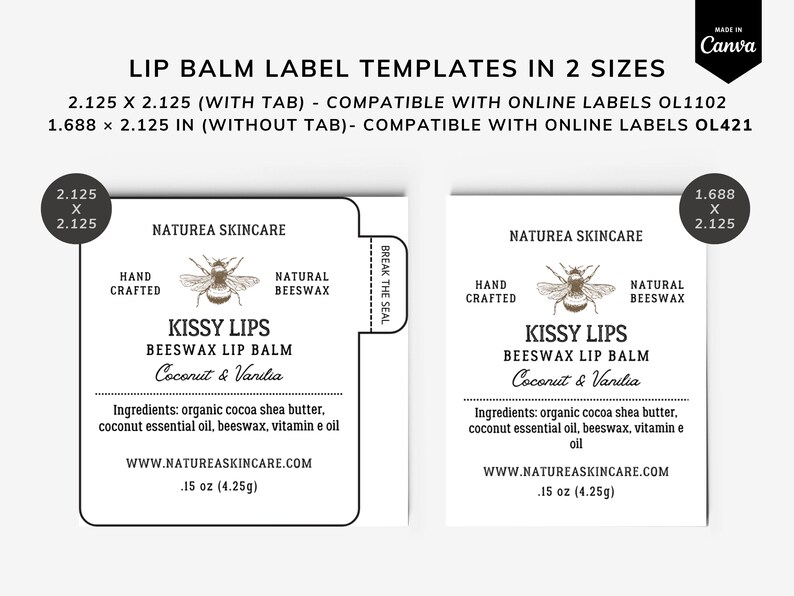 Lip Balm Label Template Canva - Beeswax Lip Balm Label, Bee Lip Balm ...