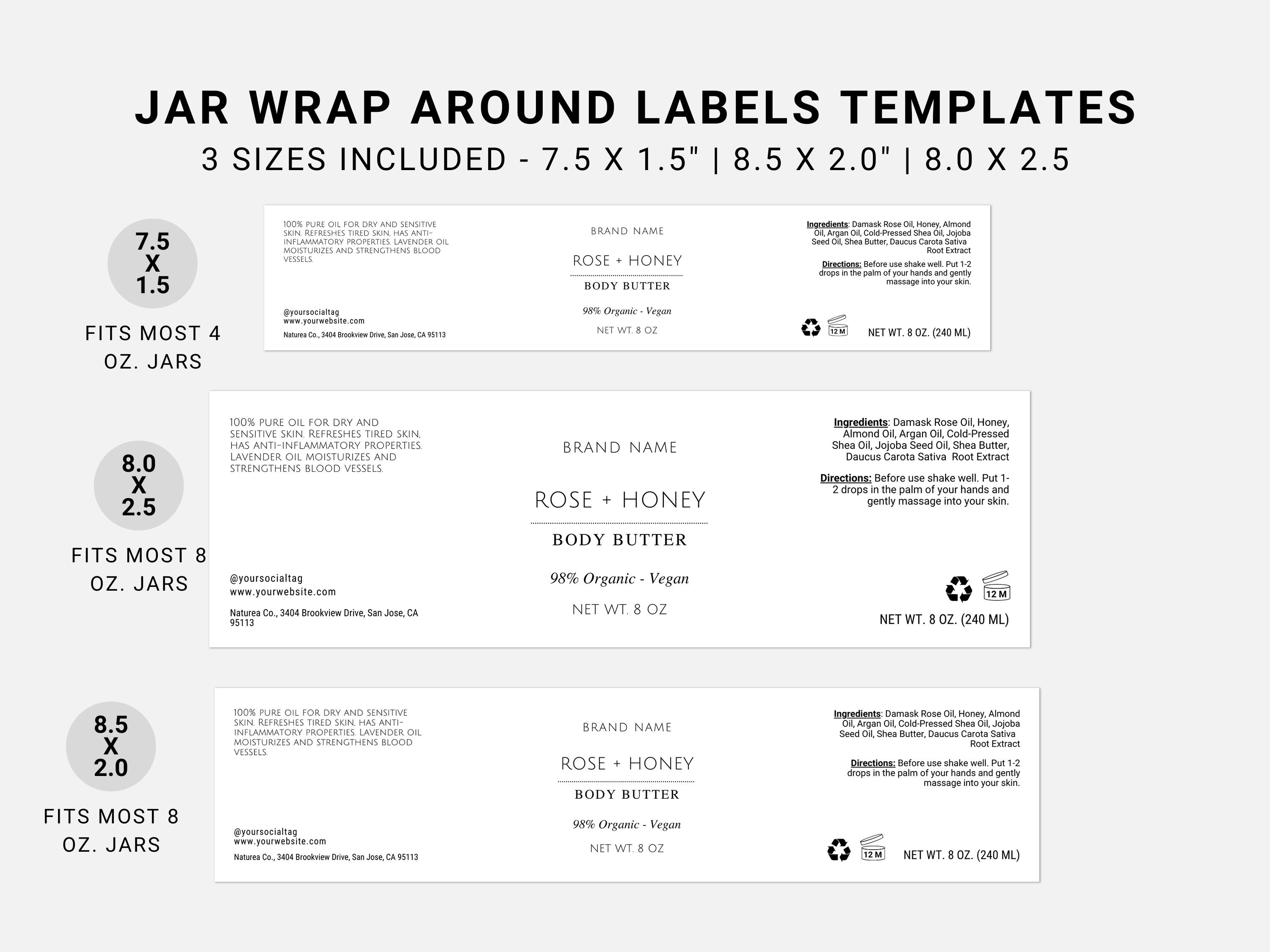 Minimal JAR Label TEMPLATE CANVA, Wrap Around Product Label & Circle ...