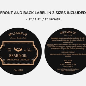 Beard Balm Label Template CANVA, Beard Jar Circle Label, Editable Beard ...