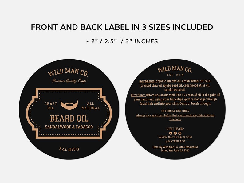 Beard Balm Label Template CANVA, Beard Jar Circle Label, Editable Beard ...