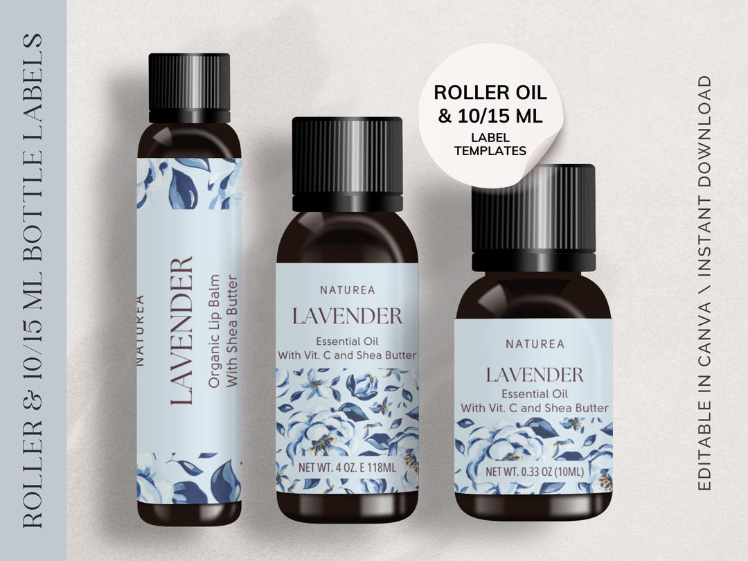 Roller Bottle Label Template Canva Essentail Oil Labels Small 10ml ...