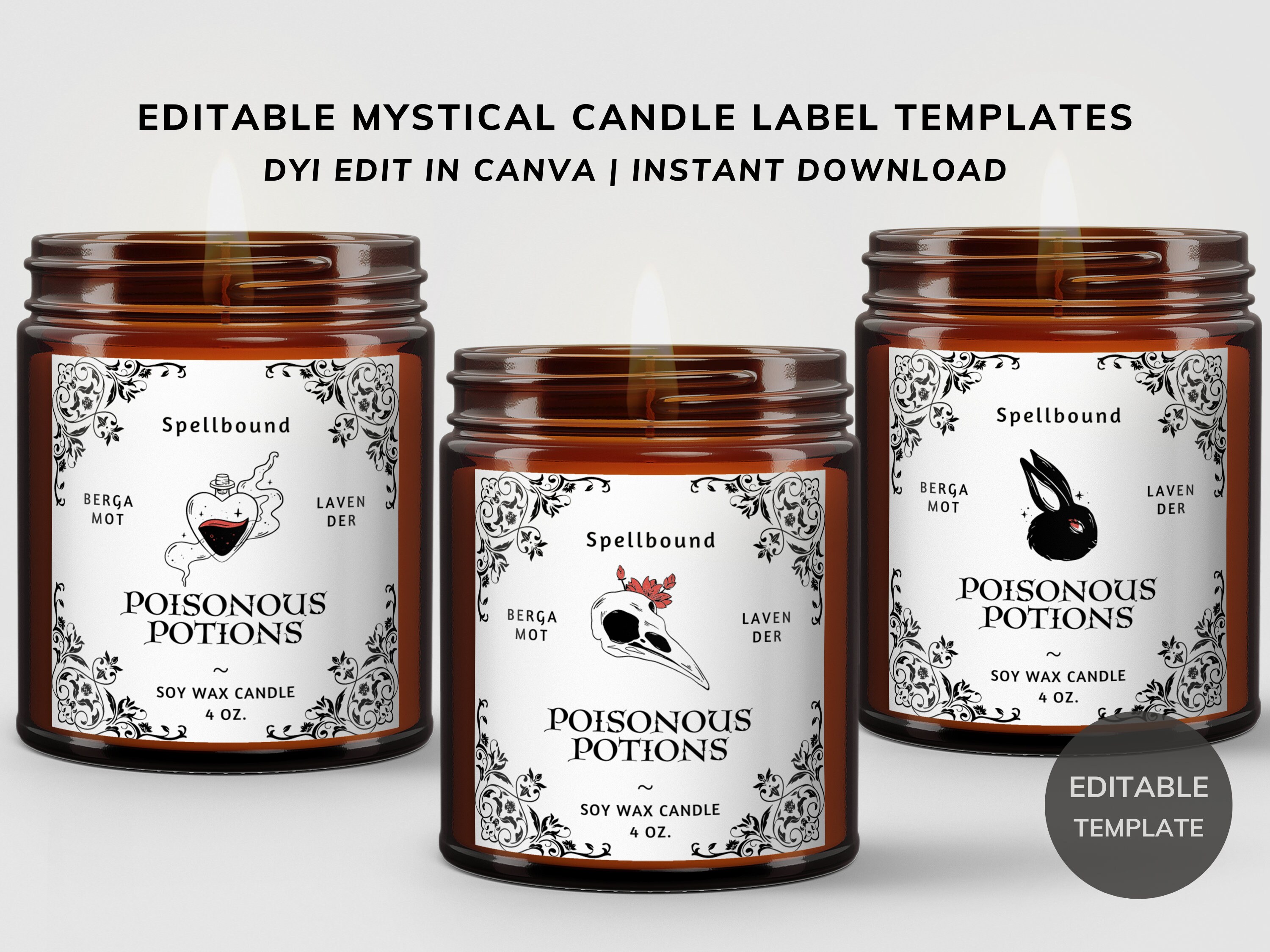 CELESTIAL Candle Label Template Canva, APOTHECARY Candle Labels ...