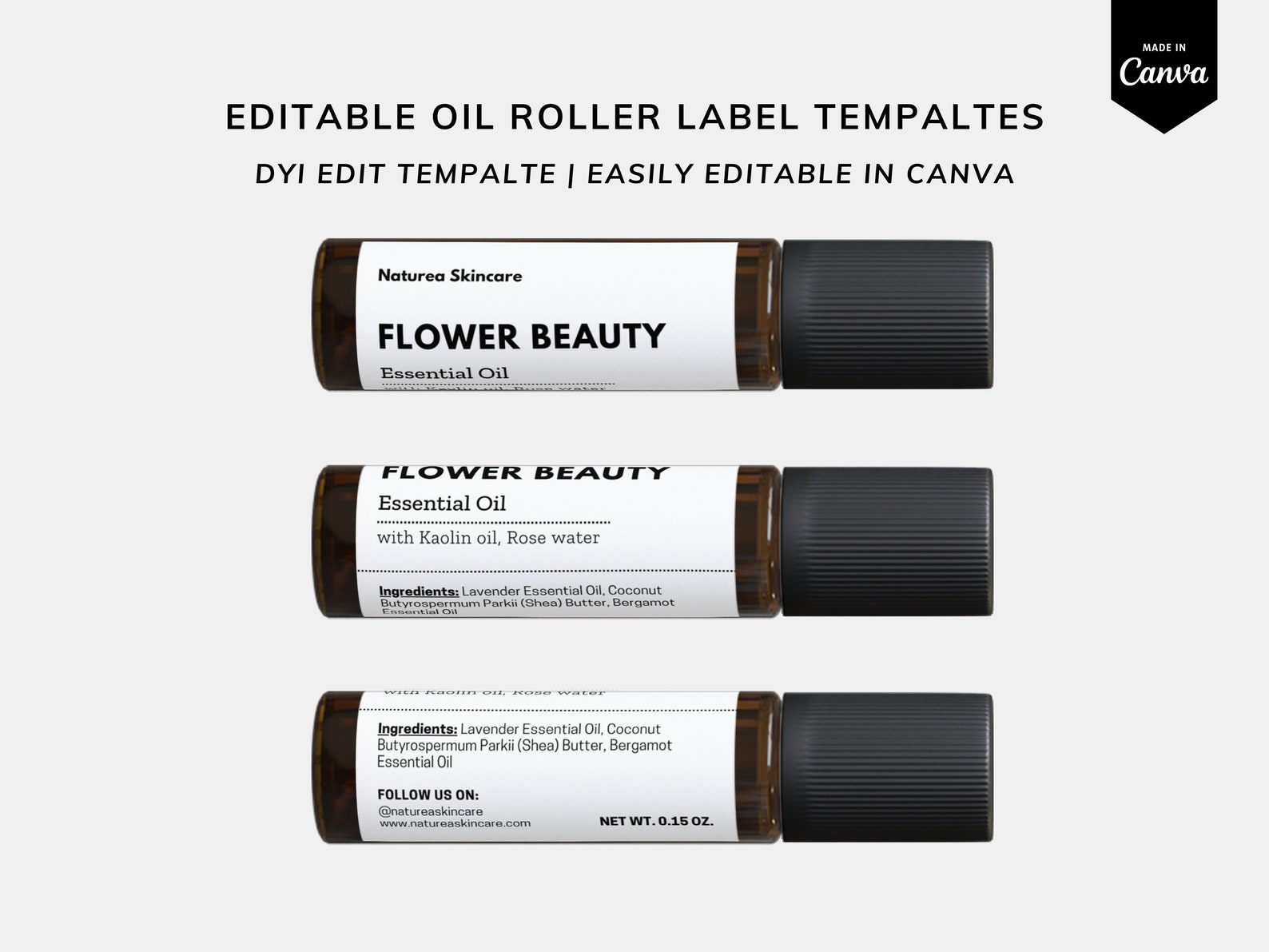 10ml Roller Bottle Label Template, Roller Ball Label, Essential Oil ...