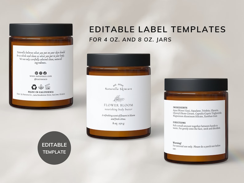 Editable JAR Label TEMPLATE CANVA, Floral Jar Label With Top Lid, Wrap ...