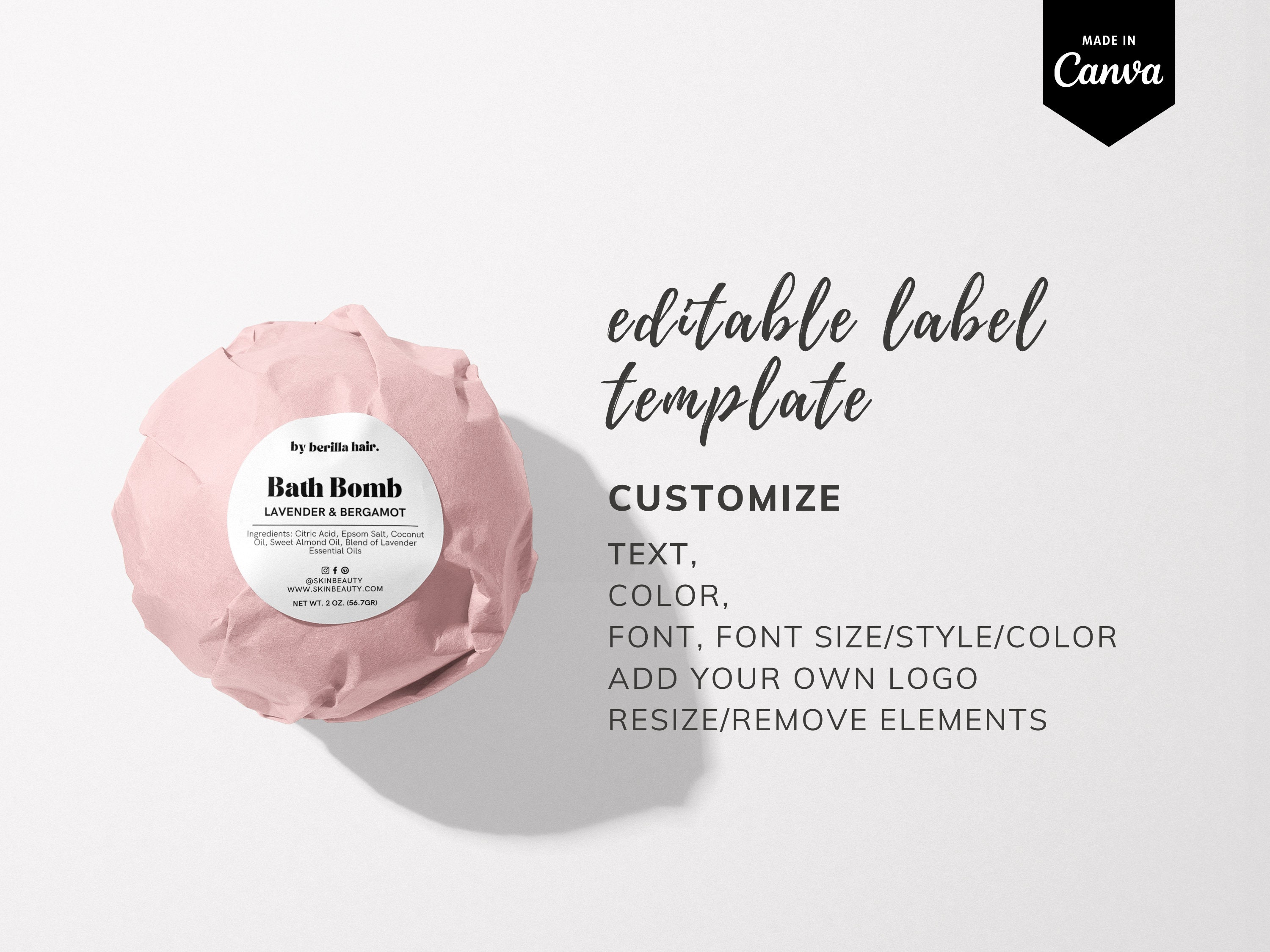 Editable Bath Bomb Label Template Canva, Belly Band Bath Bomb, Wrap ...
