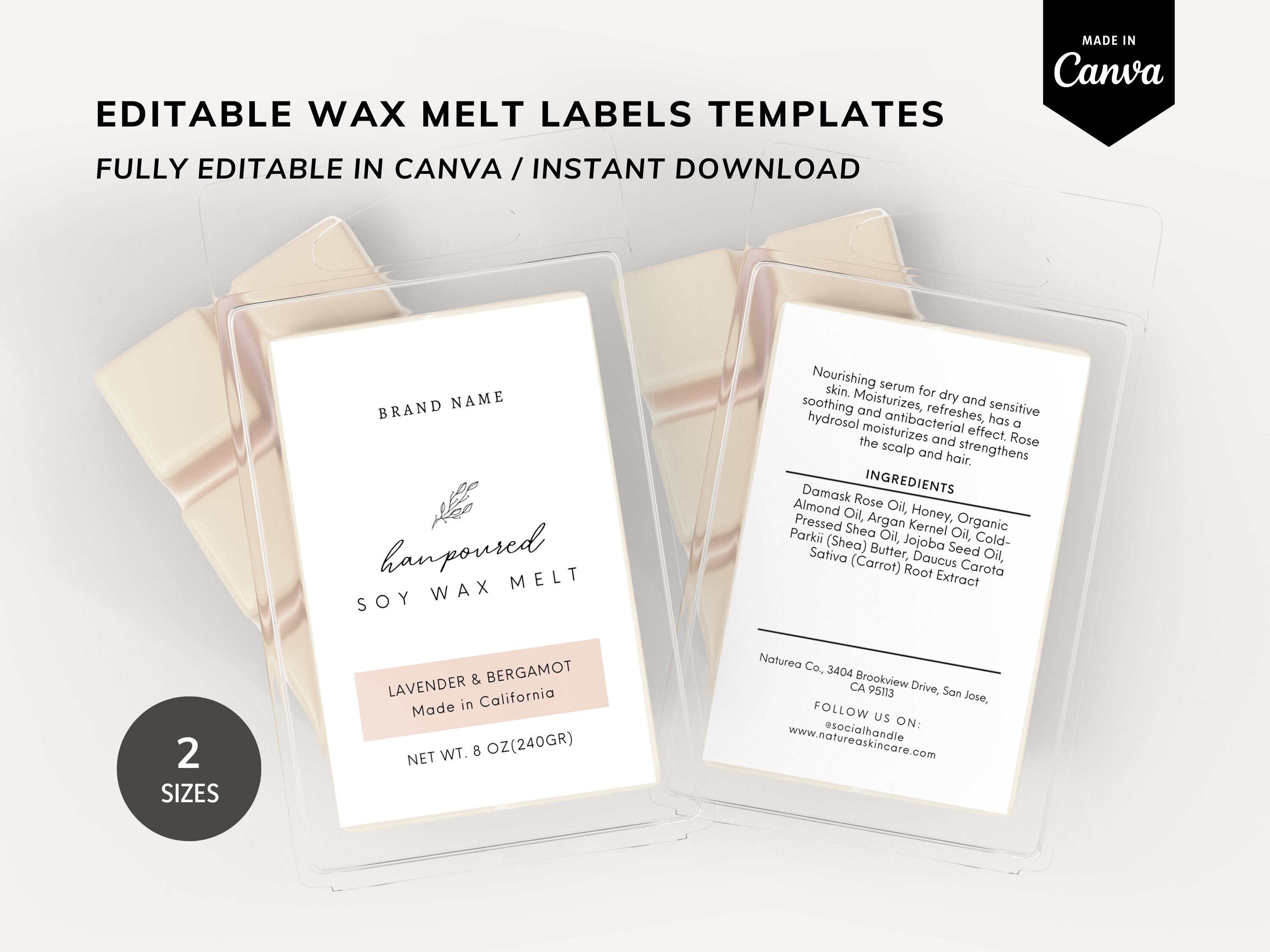 Wax Melt Label Template, Editable Wax Melt Tart DYI, Modern Wax Melt ...