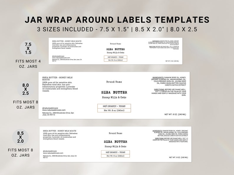 Minimal JAR Label TEMPLATE CANVA, Wrap Around Product Label & Circle ...