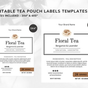 Editable Tea Pouch Label, Tea Packaging Labels, Pouch Label Template ...