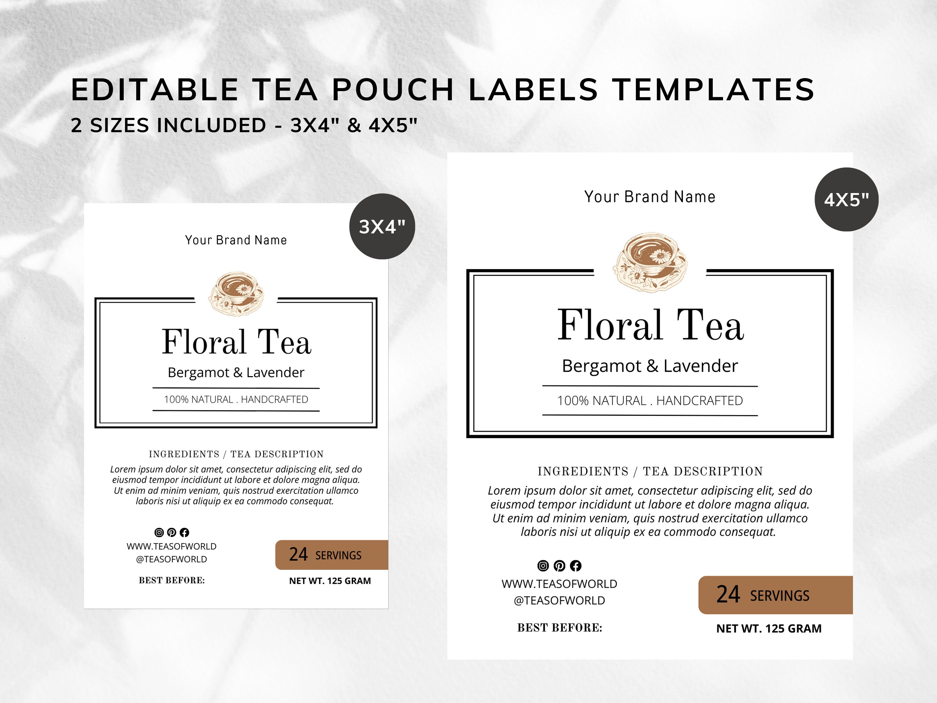 Editable Tea Pouch Label, Tea Packaging Labels, Pouch Label Template ...