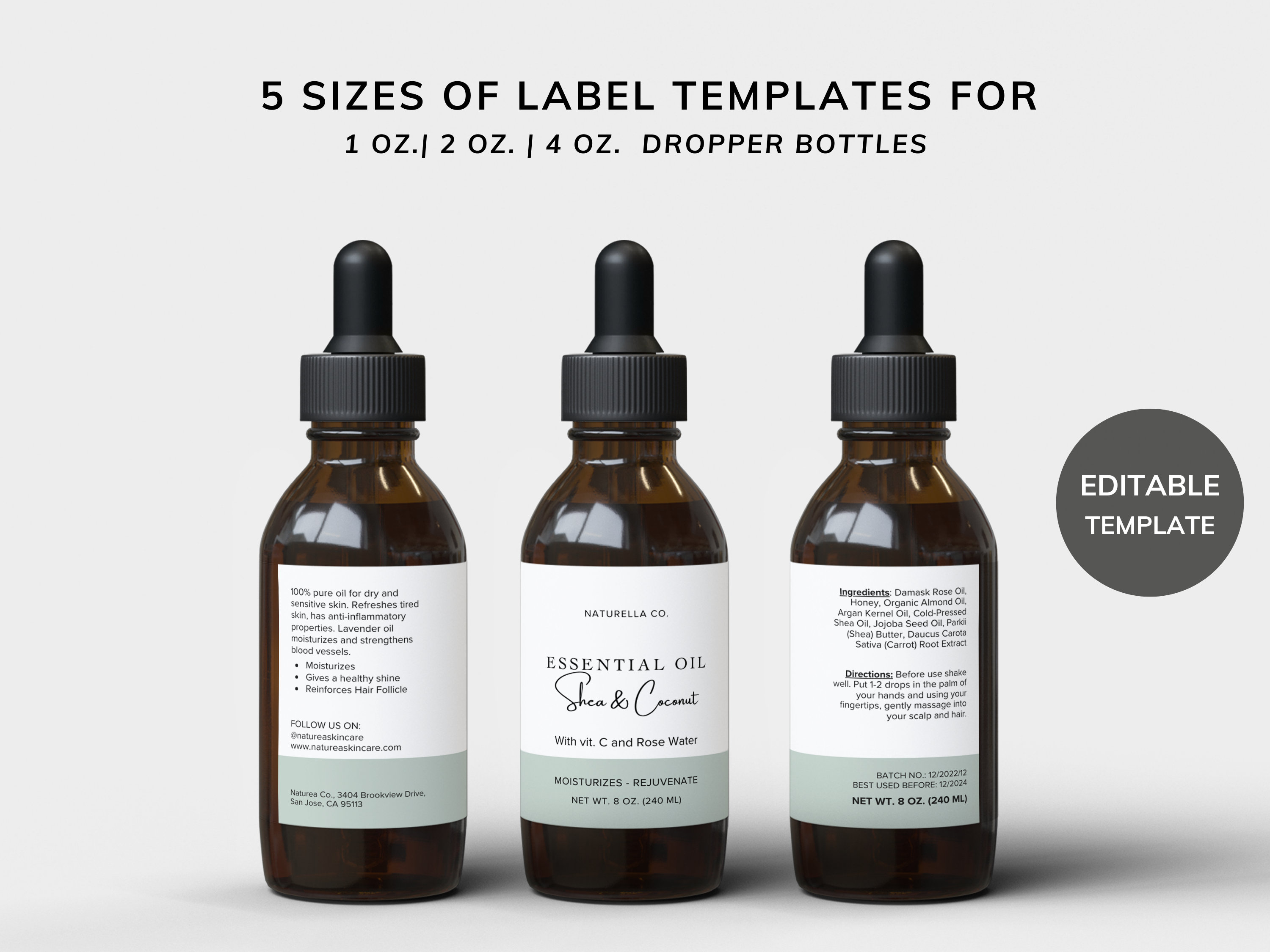 Editable Dropper Bottle Label Template Canva, Essential Oil Label 1 Oz ...