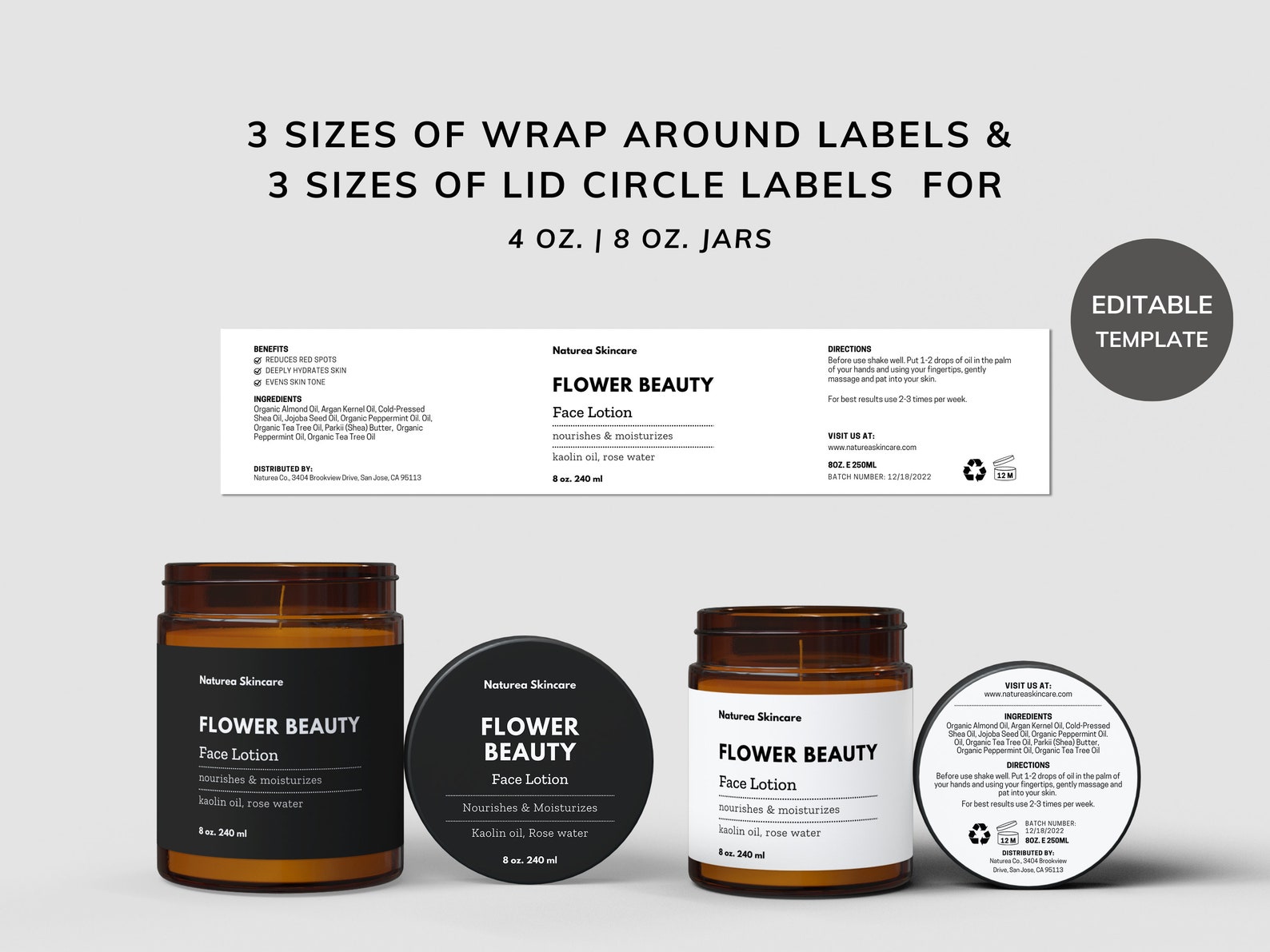 JAR Label TEMPLATE CANVA, 4 Oz Jar Label, 8 Oz Jar Label, Product Jar ...