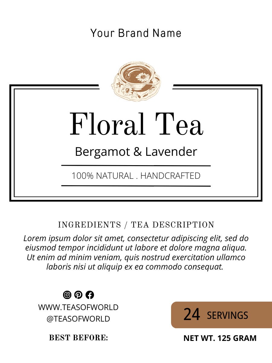 Editable Tea Pouch Label, Tea Packaging Labels, Pouch Label Template ...