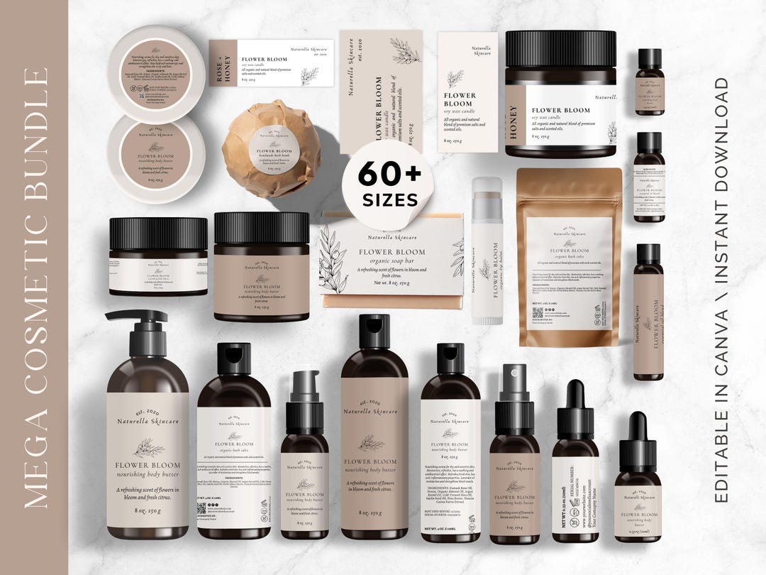 Cosmetic Label Templates MEGA BUNDLE: Editable Boho Leaf Design (canva ...