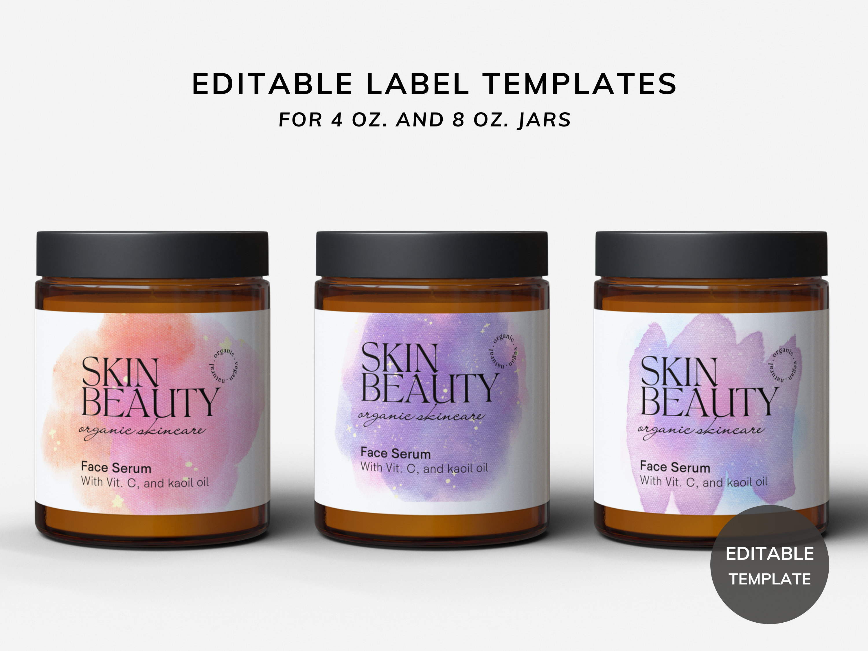 GRADIENT Jar Label Template CANVA, Modern Skincare Jar Label With Top ...