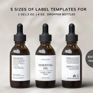 Dropper Bottle Label Template Canva, Elegant Essential Oil Label ...