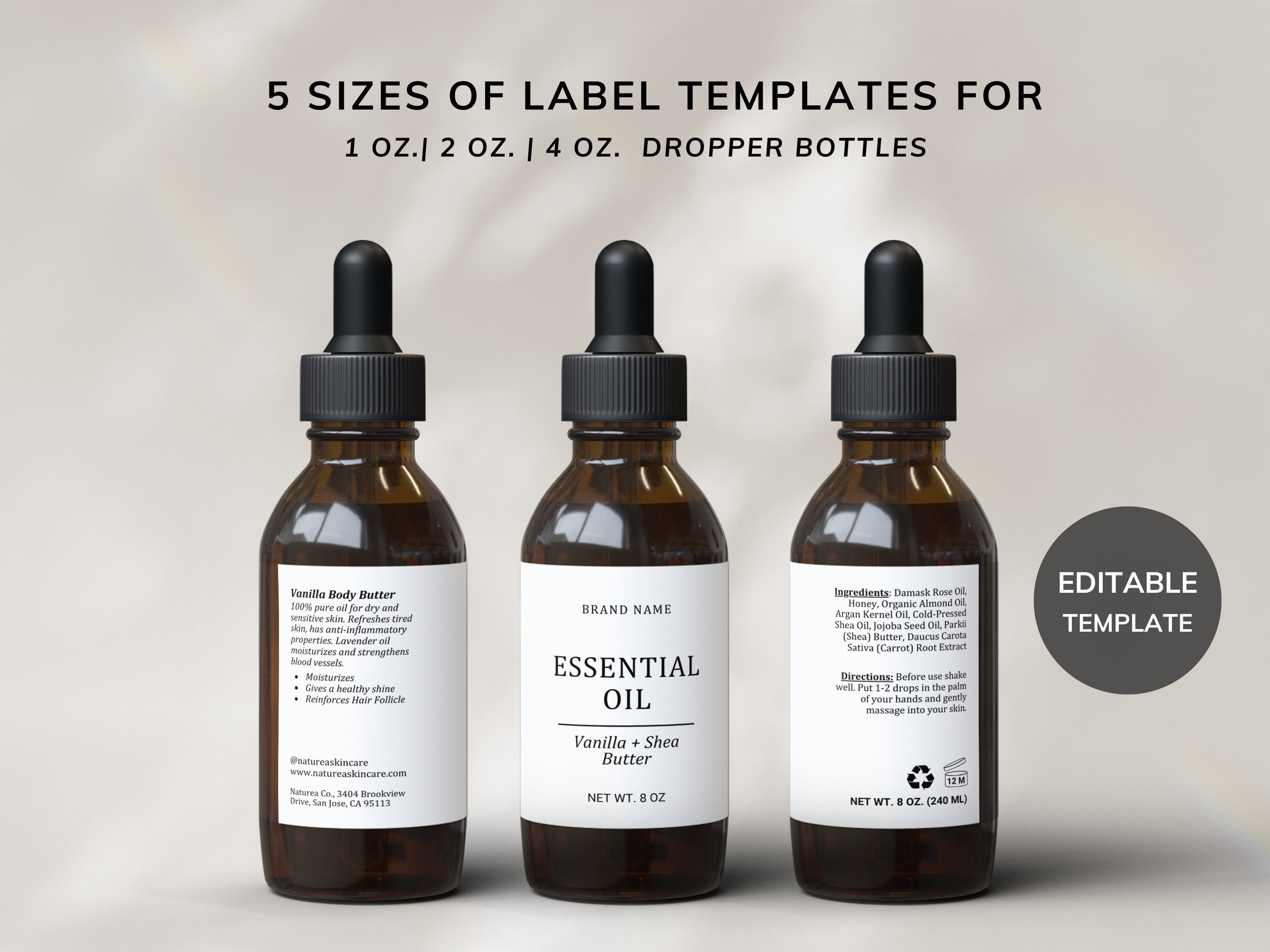 Dropper Bottle Label Template Canva, Elegant Essential Oil Label ...