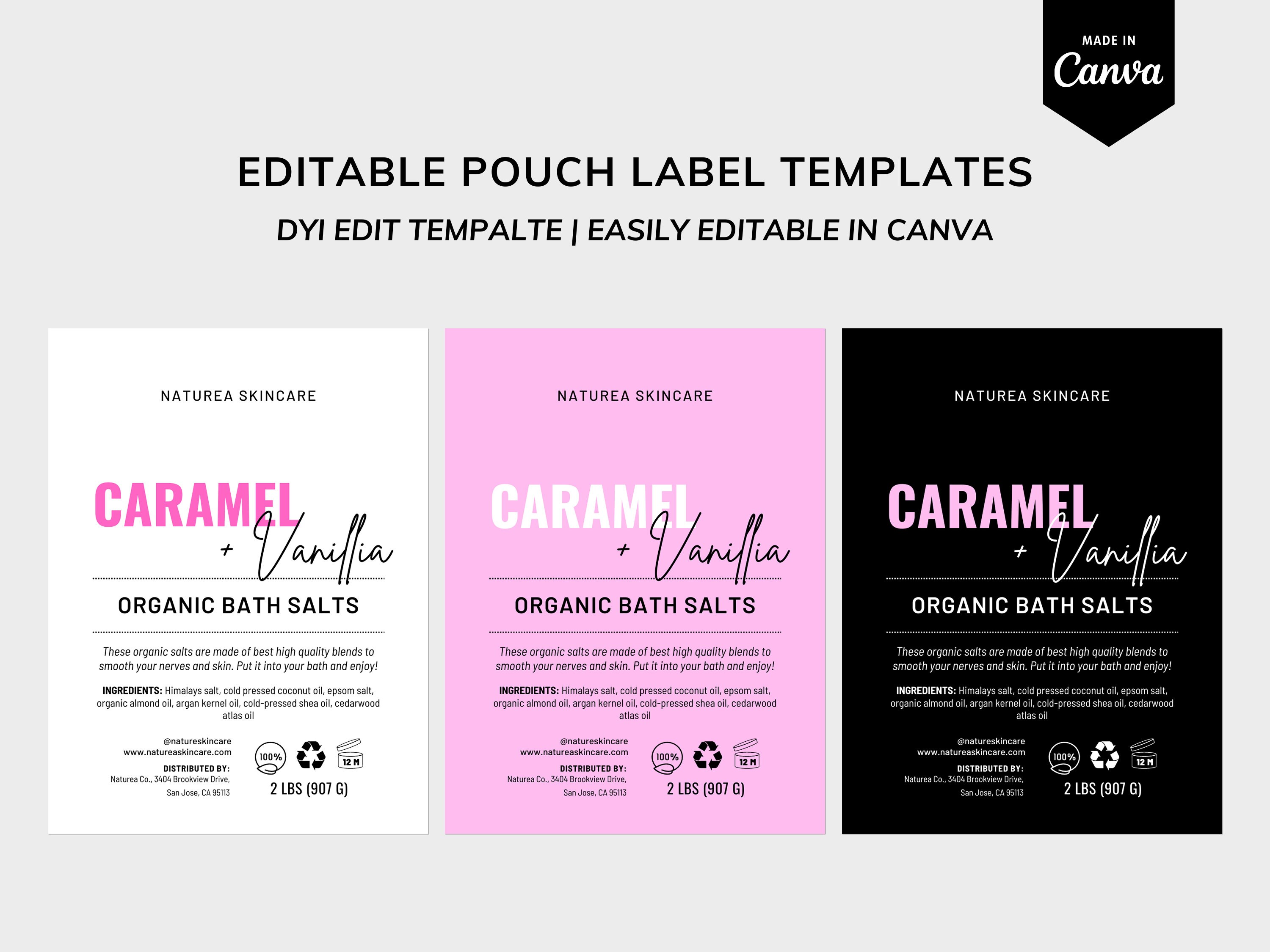 Pouch Label Template Canva, Bath Salt Label, 3x4 | 4x5 | 3x2 Label ...