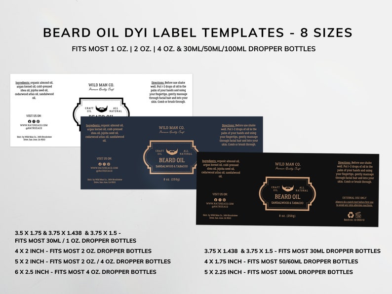 Beard Oil Bottle Label Template, Beard Care Label With Bearded Man ...