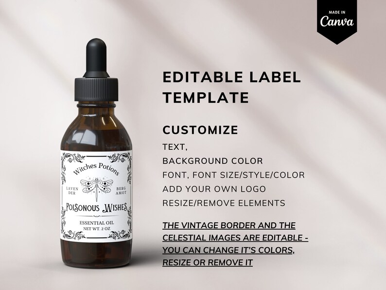 Dropper Bottle Label Template Canva, Tincture Label, Essential Oil ...