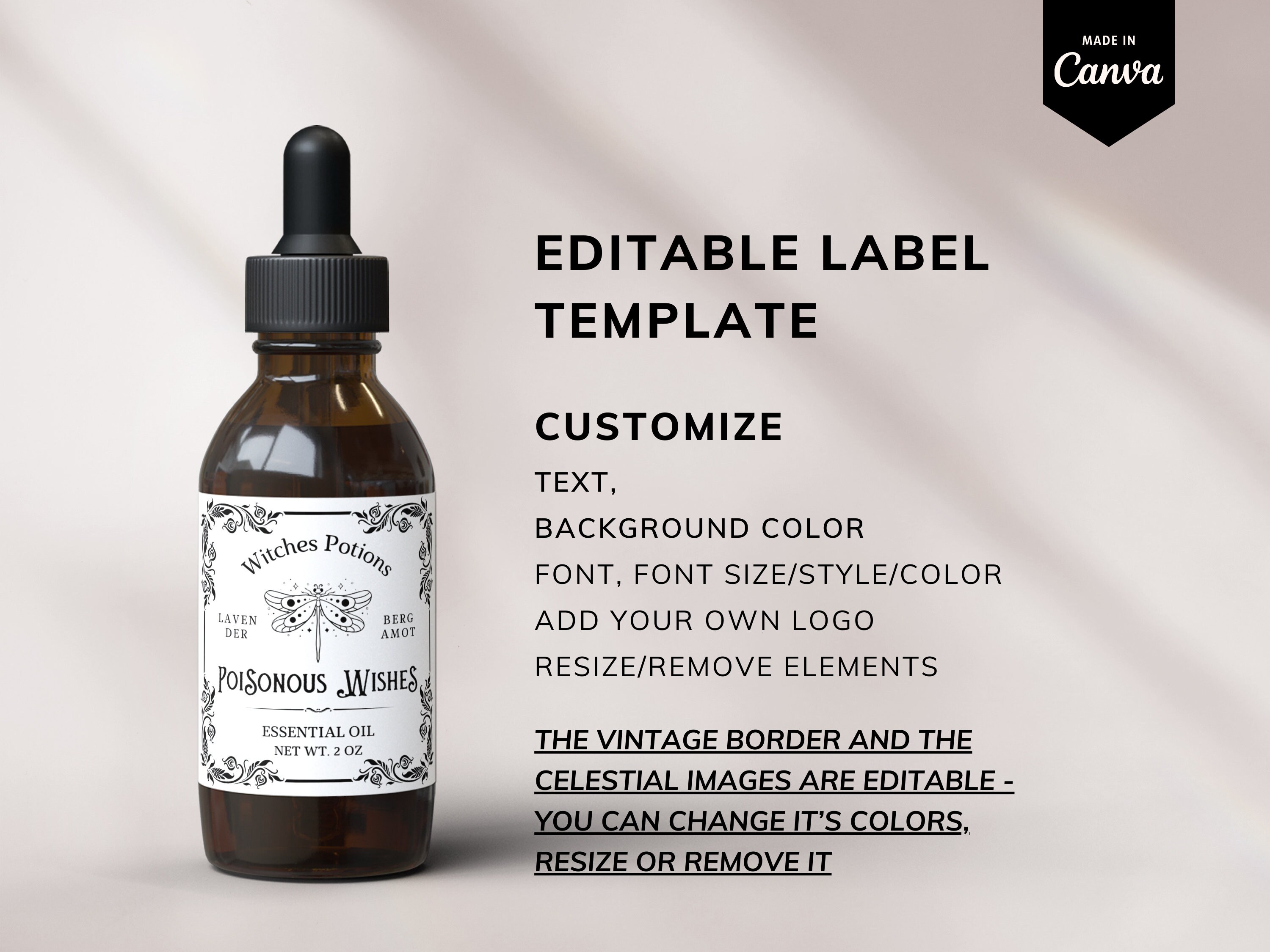Dropper Bottle Label Template Canva, Tincture Label, Essential Oil ...