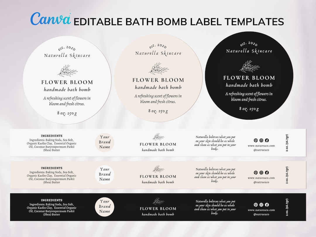 Editable Bath Bomb Label Template Canva, Belly Band Bath Bomb, Wrap ...