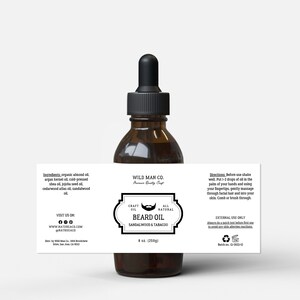 Beard Oil Bottle Label Template, Beard Care Label With Bearded Man ...