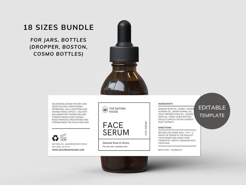 Editable Cosmetic Label Templates Elegant Skincare Product - Etsy México