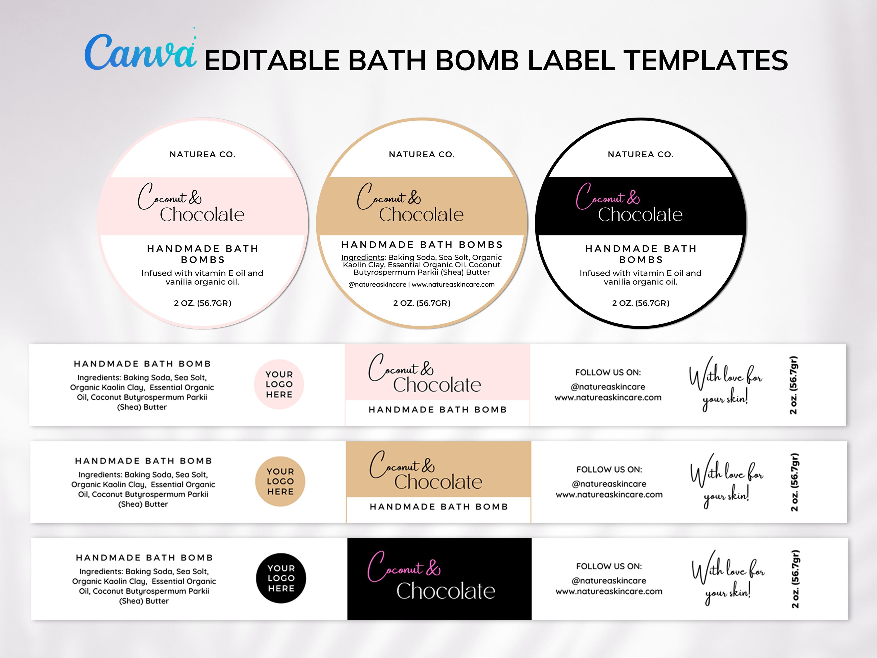 Editable Bath Bomb Label Template Canva, Belly Band Bath Bomb, Wrap ...