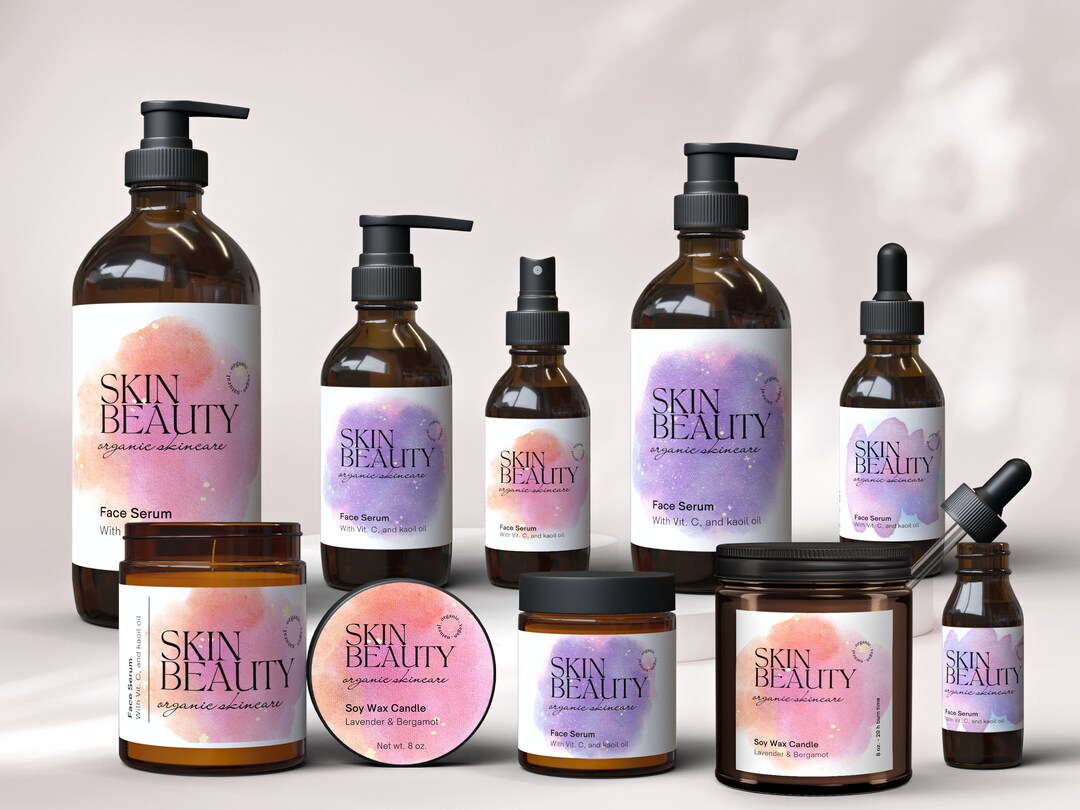 Editable Skincare Label Template, Modern Cosmetic Labels, Gradient ...