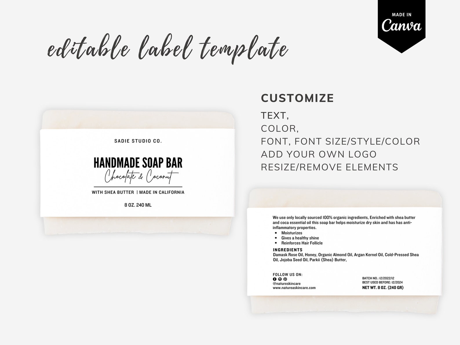 Soap Label Template CANVA Soap Wrap Around Label Editable - Etsy