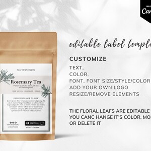 Editable Tea Pouch Label, Tea Packaging Labels, Pouch Label Template ...