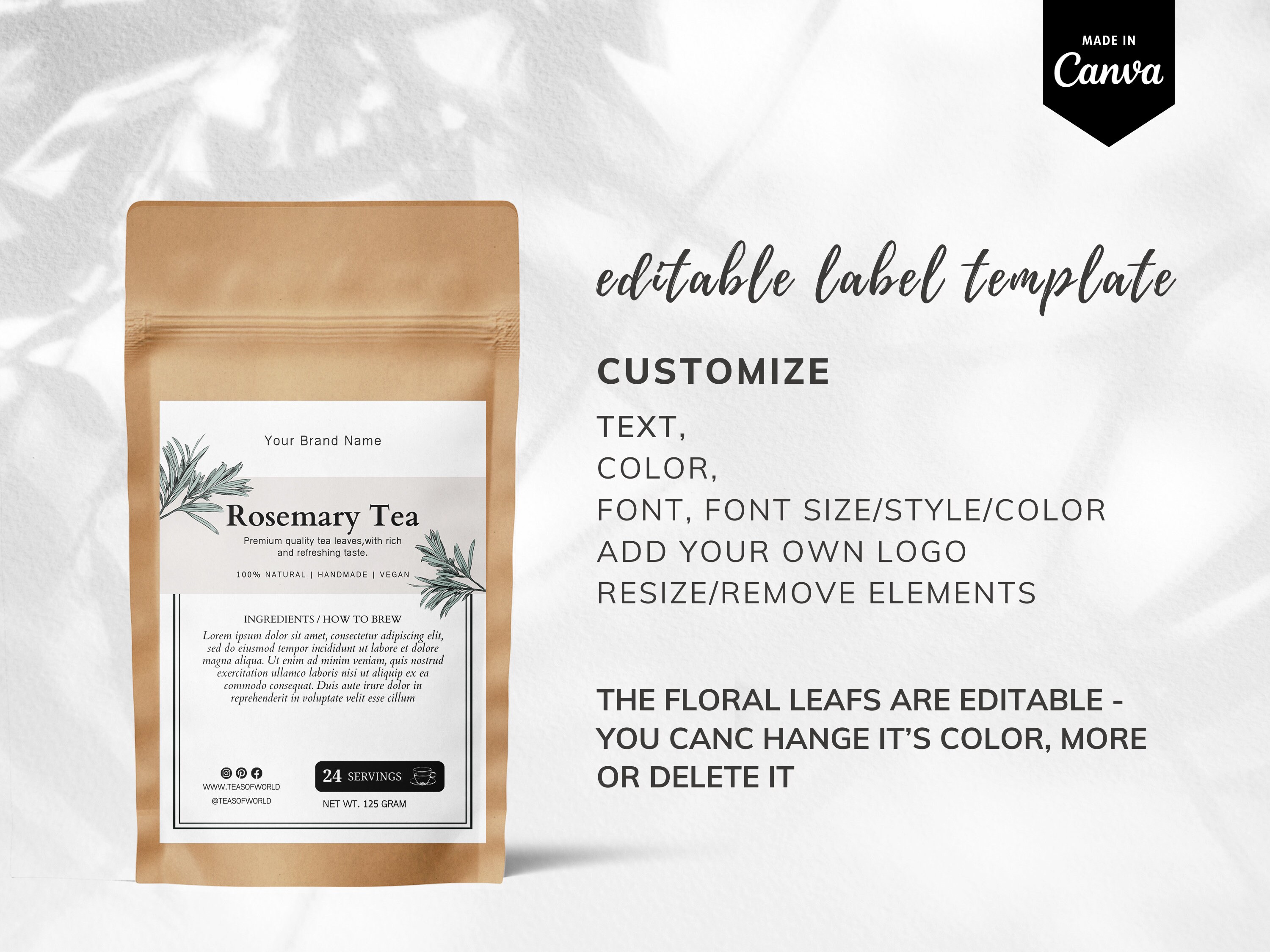 Editable Tea Pouch Label Tea Packaging Labels Pouch Label - Etsy