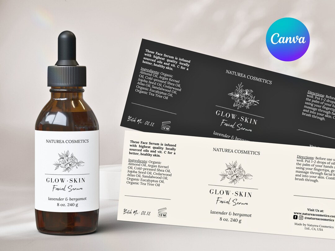 Dropper Bottle Label Template Canva, Tincture Label, Floral Essential ...
