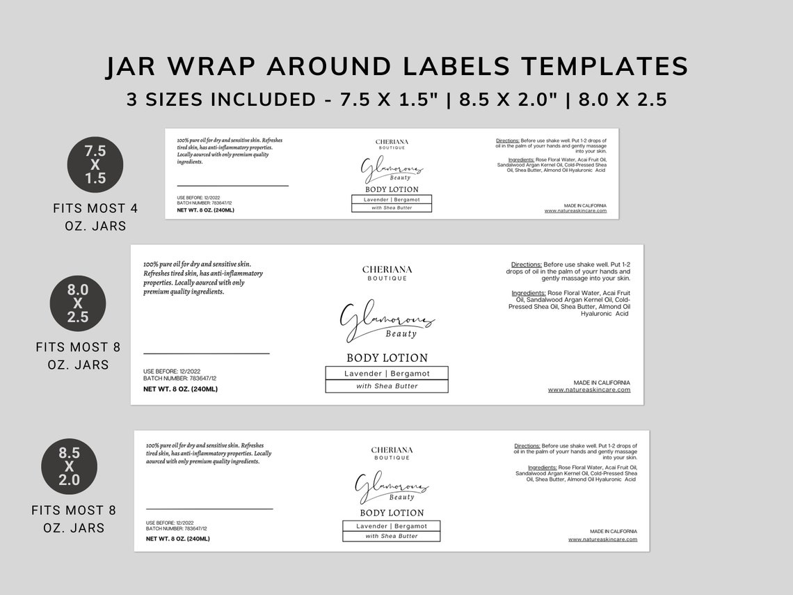 Wrap Around JAR Label TEMPLATE CANVA - 4oz Jar Label, 8oz Jar Label ...