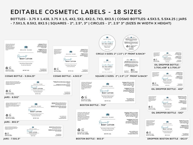Editable Product Label Templates Elegant Cosmetic Labels - Etsy