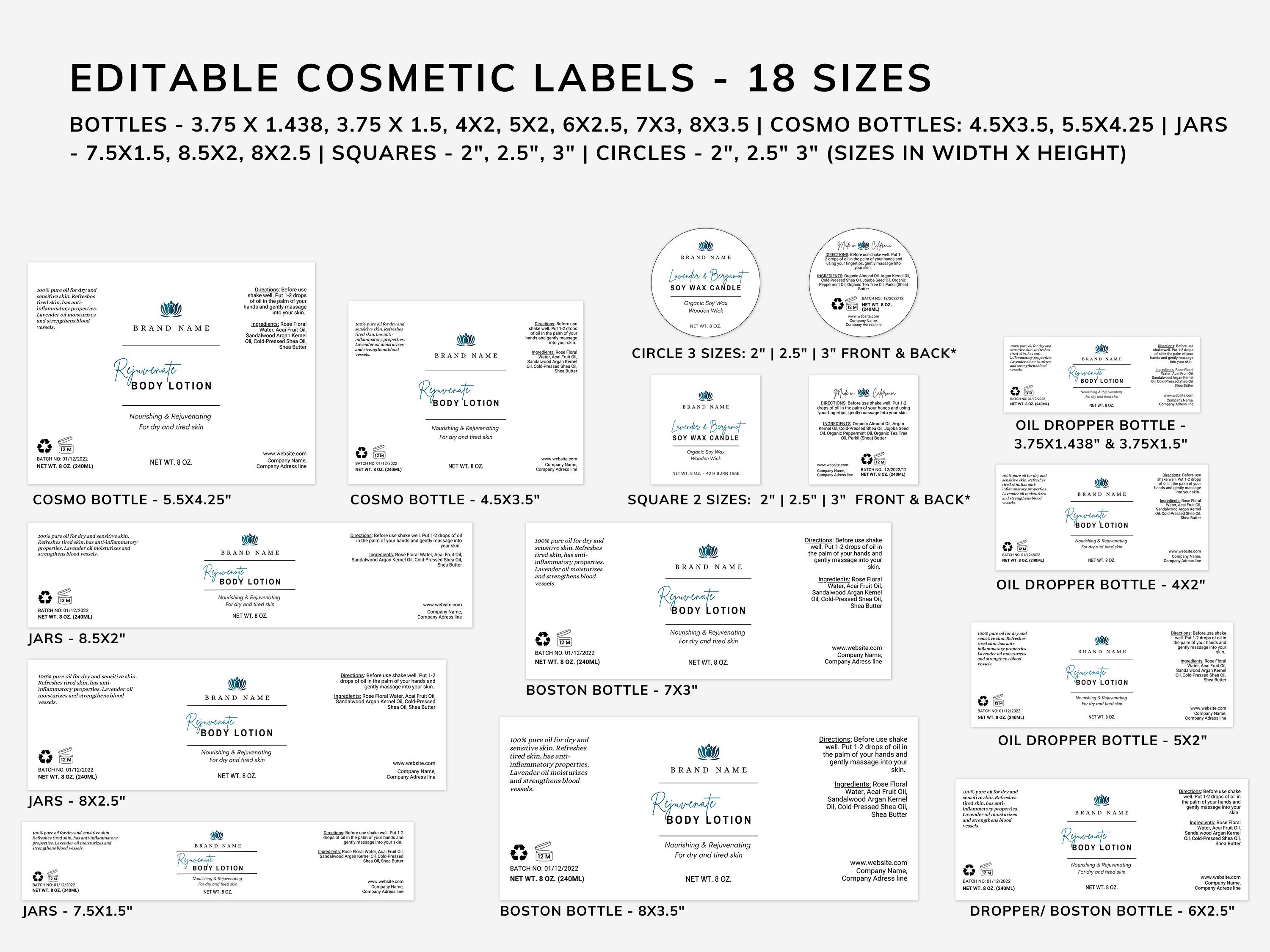 Editable Product Label Templates Elegant Cosmetic Labels - Etsy Canada