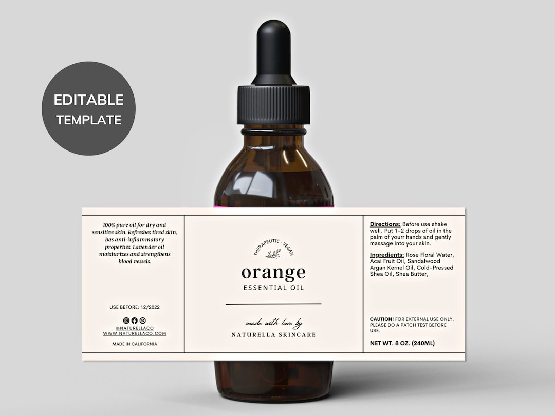 Editable Dropper Bottle Label, Essential Oil Label Template CANVA ...