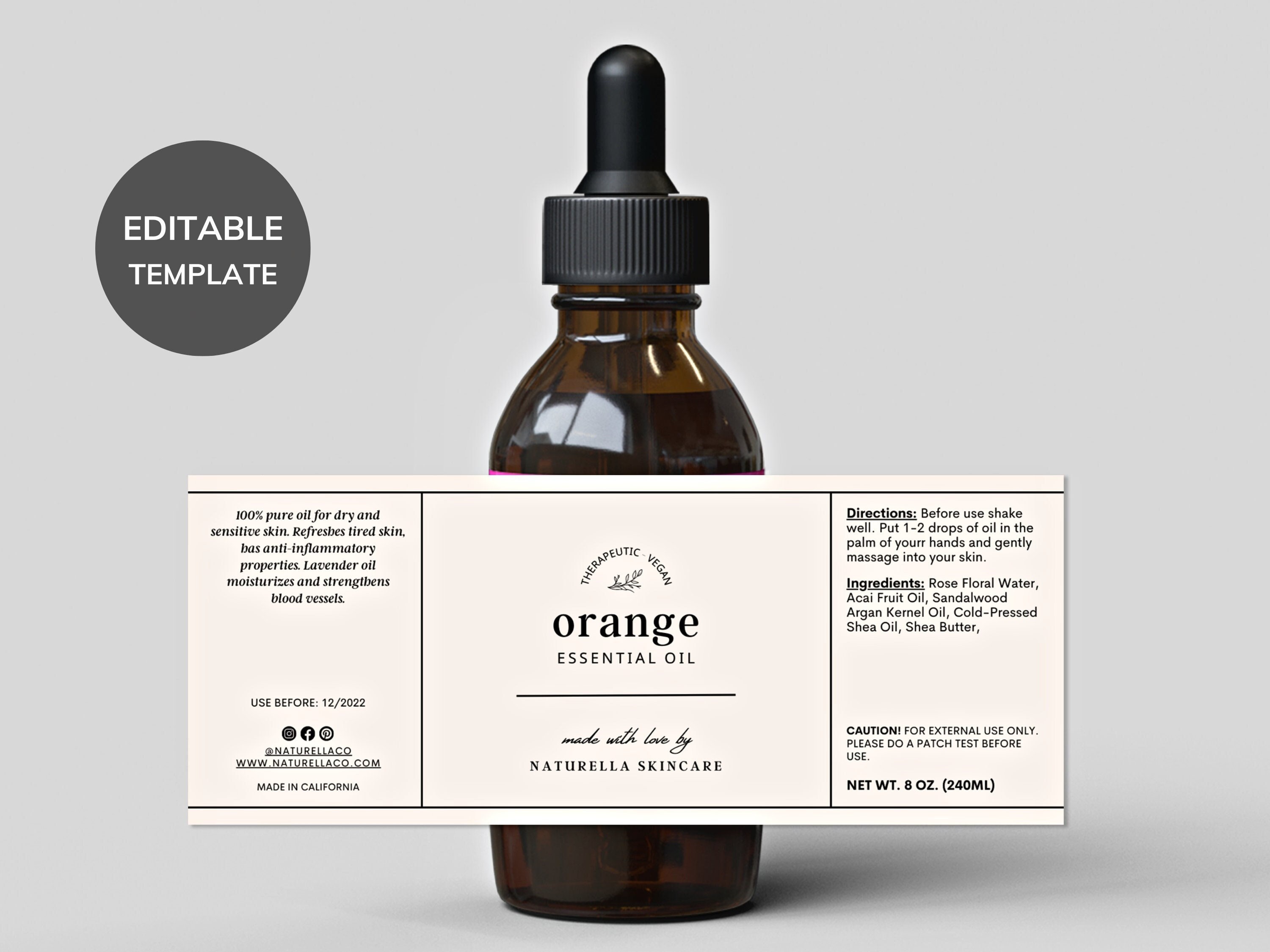 Editable Dropper Bottle Label, Essential Oil Label Template CANVA ...