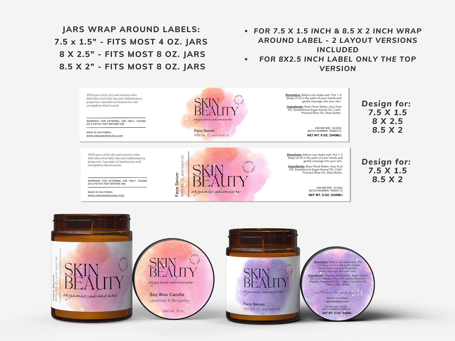 Editable Skincare Label Template, Modern Cosmetic Labels, Gradient ...
