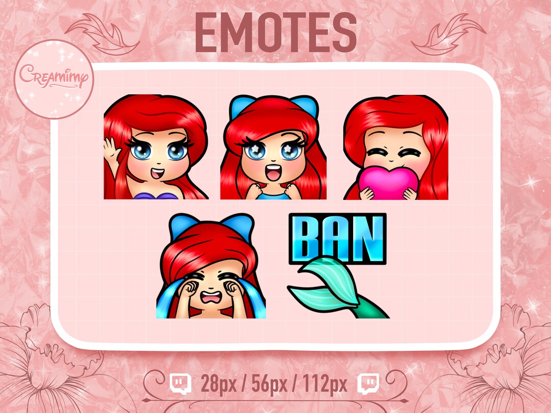 Pack Emotes Princesse Ariel Mignon Chibi Girl Sirène Twitch Discord ...