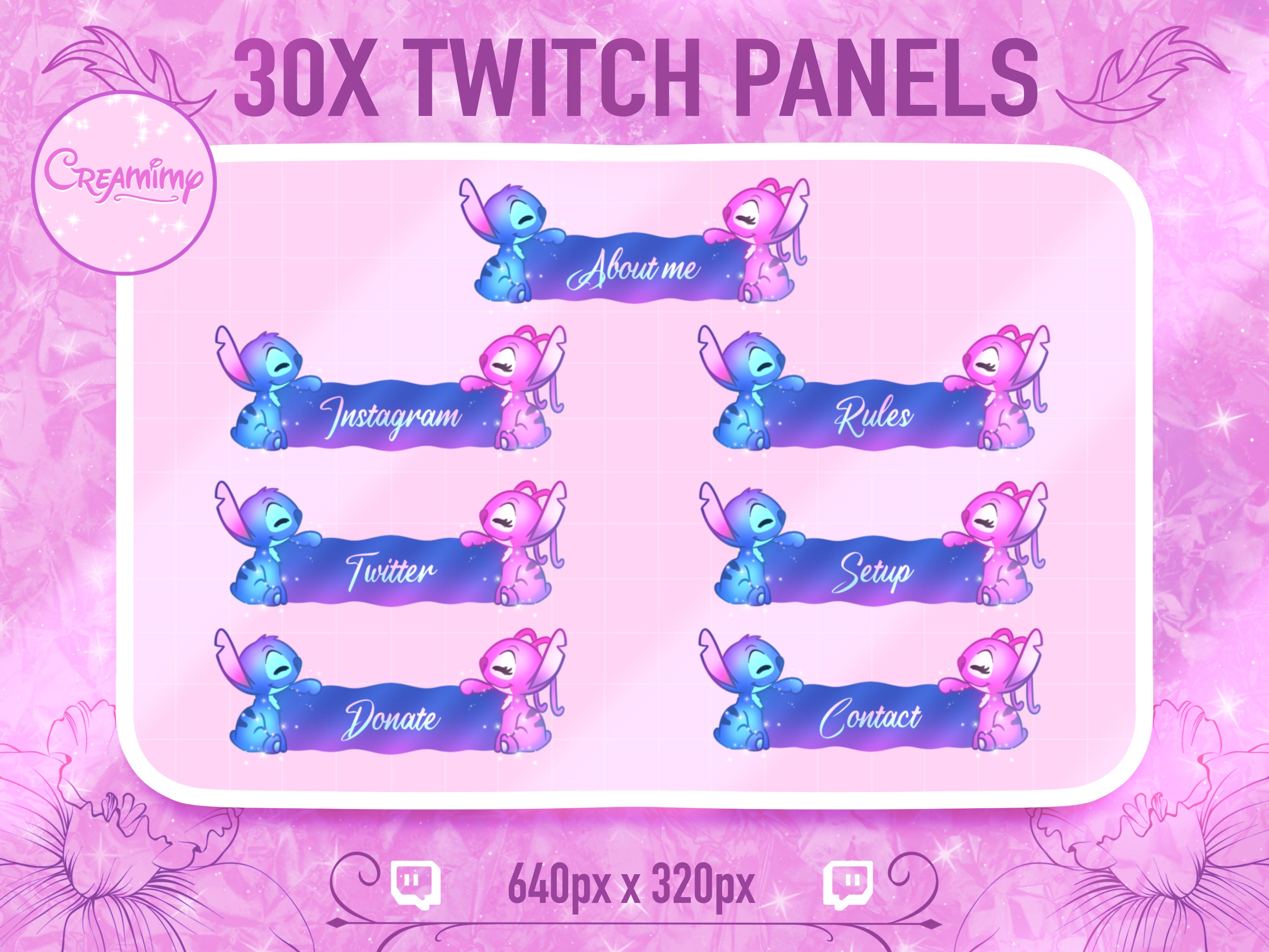 Pack 30 Panels Stitch Cute Cute Chibi Twitch Bio Profile - Etsy UK