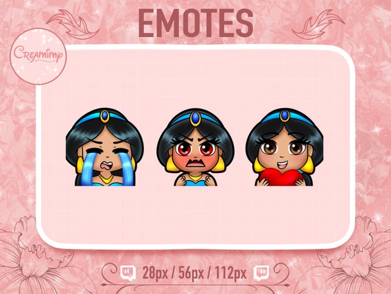 Pack Emotes Princess Jasmine Cute Chibi Girl Twitch Discord - Etsy