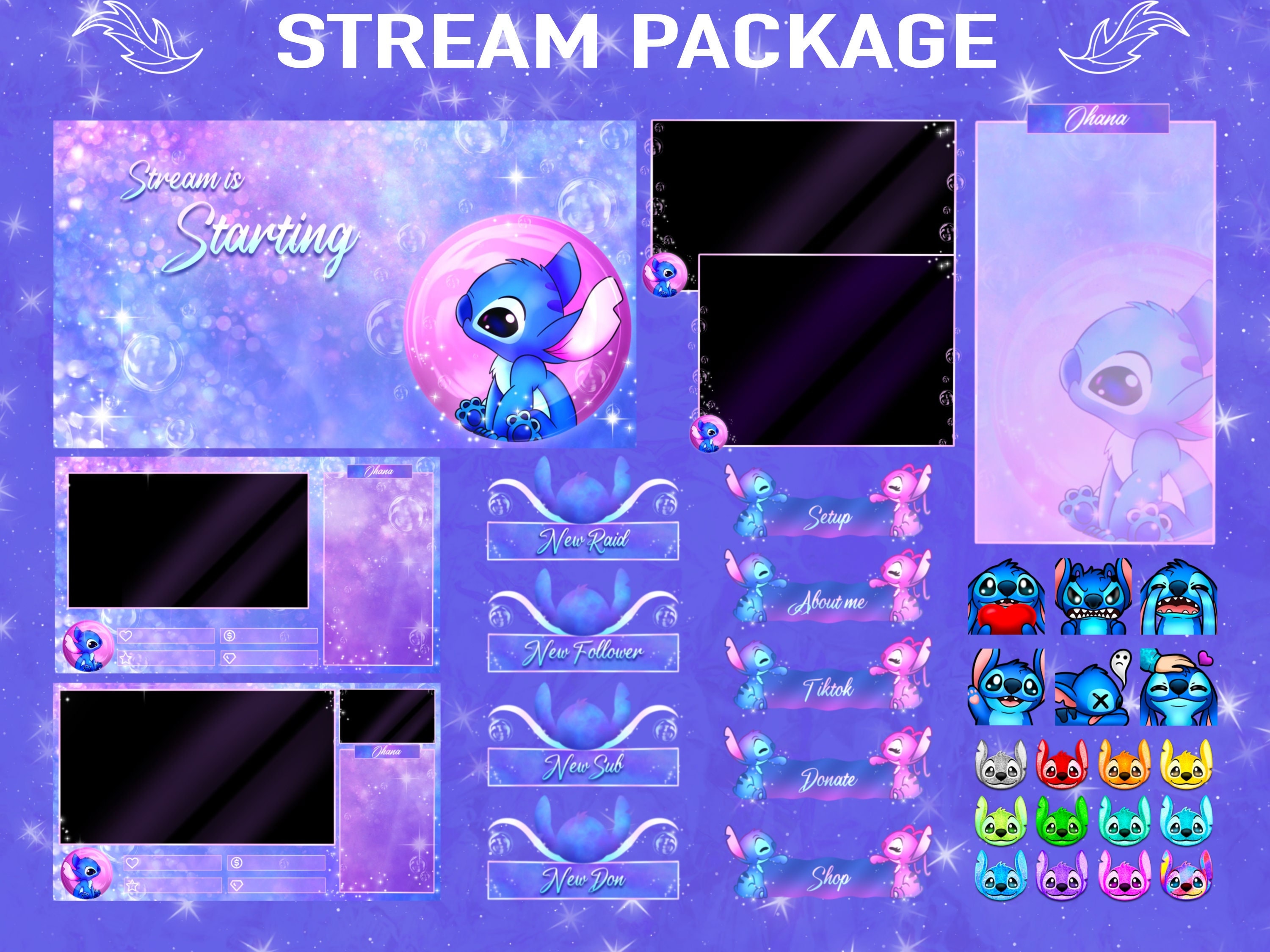 Full Pack Stream Stitch Animated Twitch Stream Pack Emotes - Etsy Australia