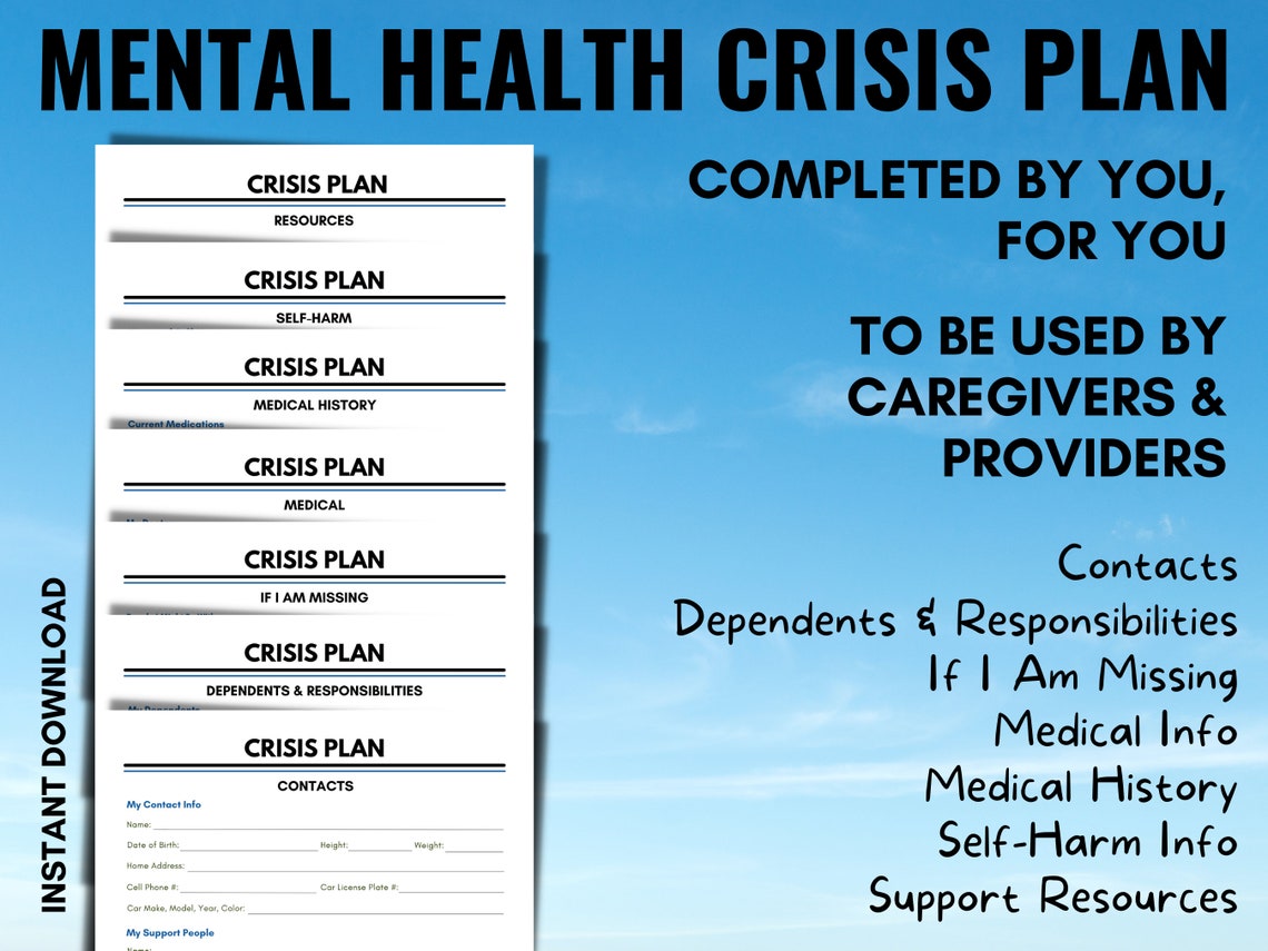 Mental Health Crisis Plan, Safety Plan, Counselor Materials, Therapy ...