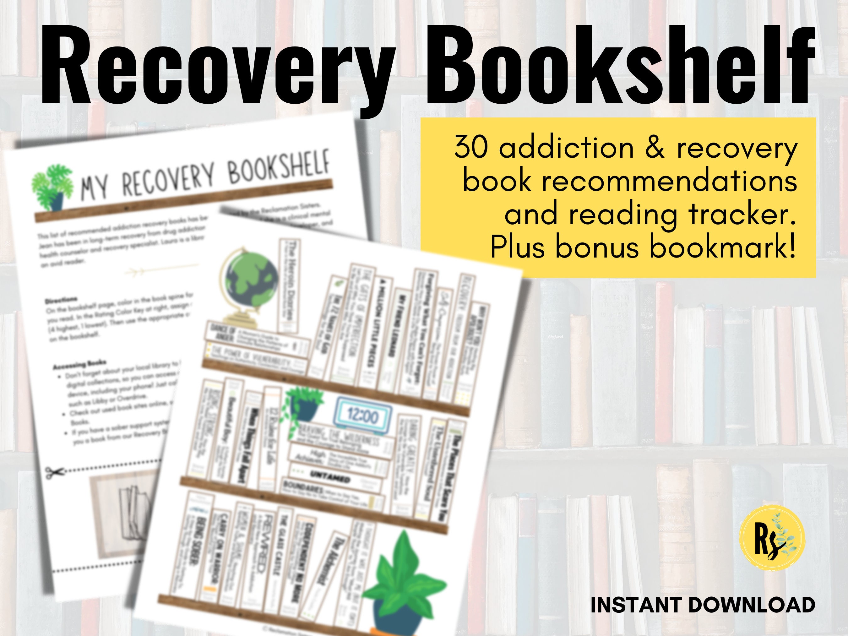 Addiction Recovery Bookshelf: Reading Tracker & Bookmark (digital ...