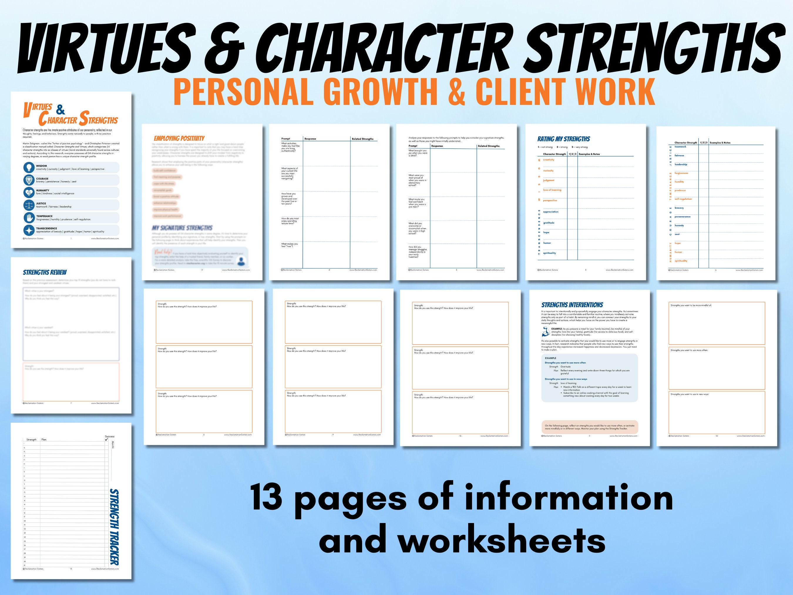 Virtues & Character Strengths Worksheet: Personal Growth, Therapy Tool ...
