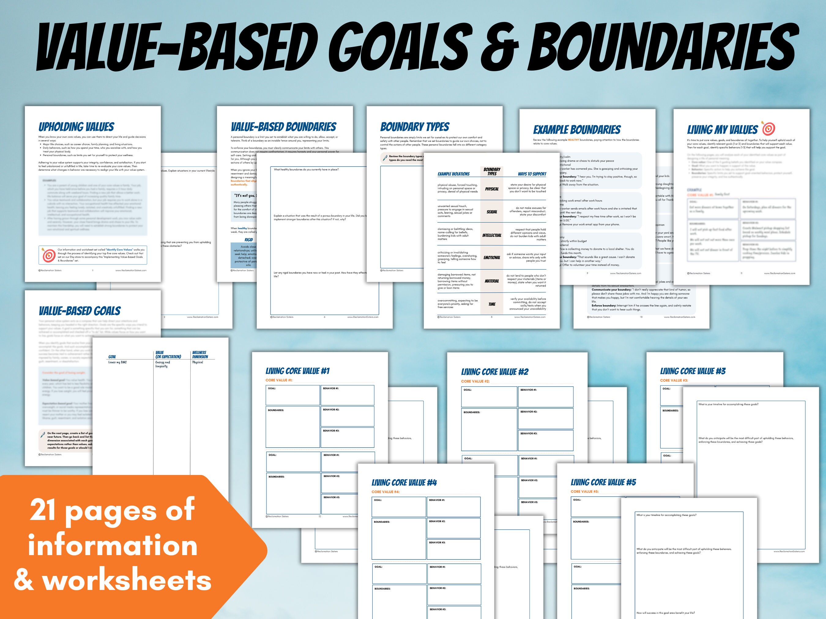 Core Values, Goals, Boundaries, Counselor Worksheets, Self Development ...