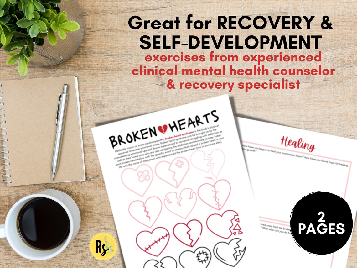 Addiction Recovery Worksheet: Broken Hearts Activity, Self Reflection ...