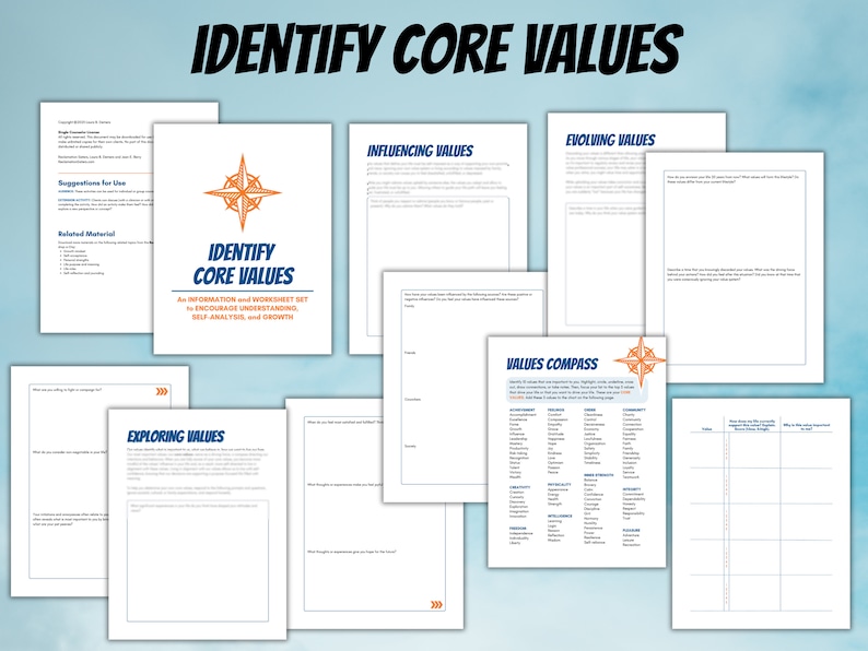 Core Values & Goals Worksheets Bundle: Counselor Self-development ...